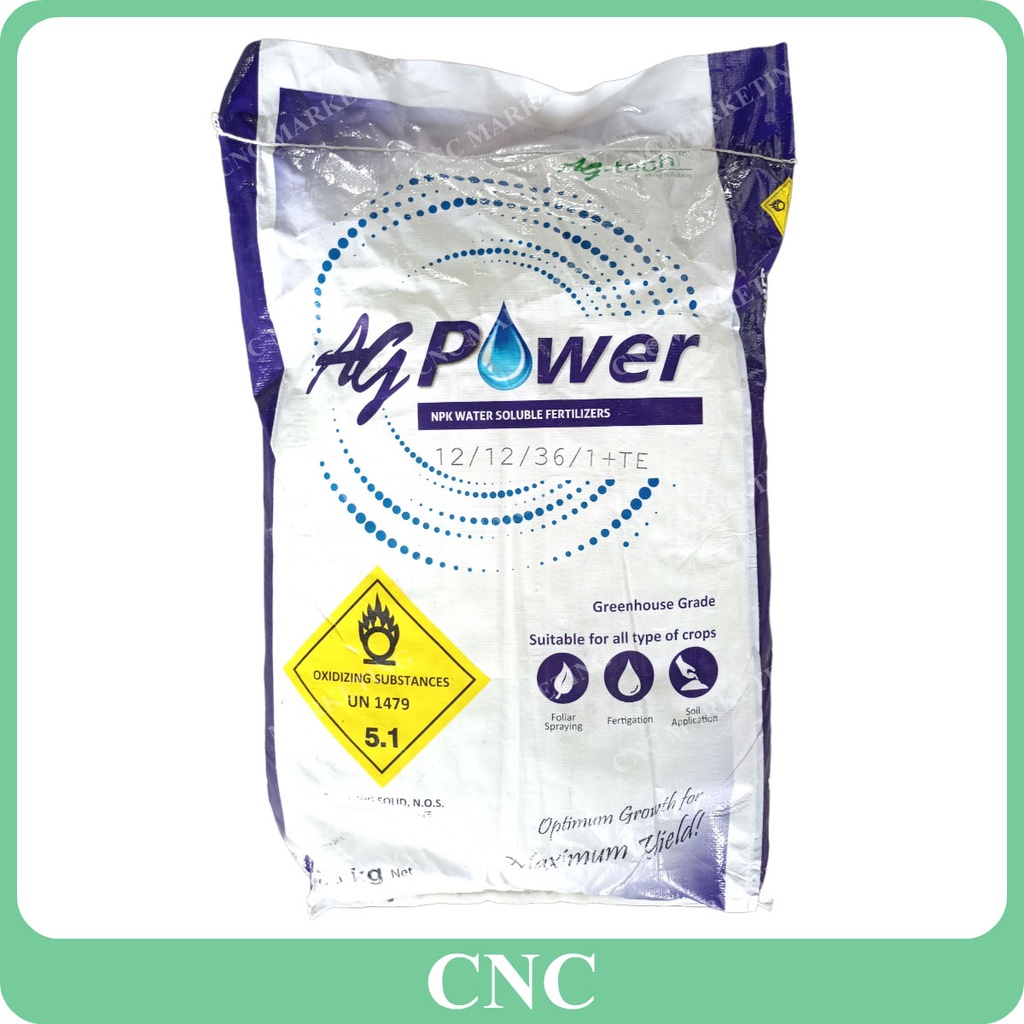 25KG Ag Power 12-12-36-1 +TE Baja Larut Air Fertitrade Water Soluble ...