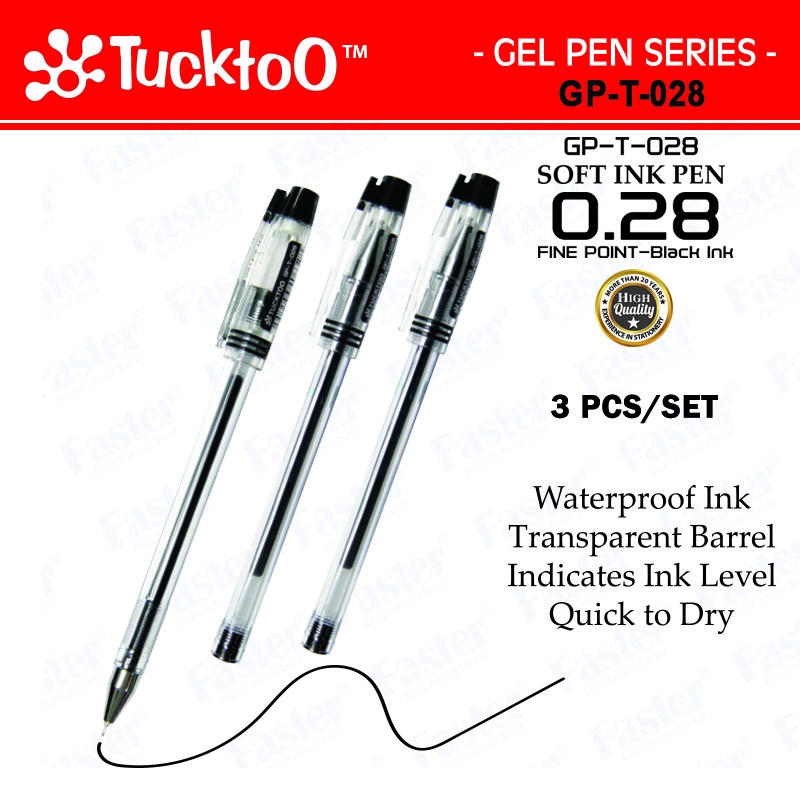 Tucktoo GP-T-028 Soft Gel Ink Pen 0.28mm Fine Point-Black Ink (3 pcs ...