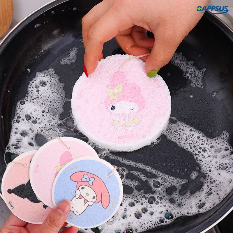 Kawaii Kuromi Dishwashing Sponge Cartoon Non-stick Oil Compressed Wood ...