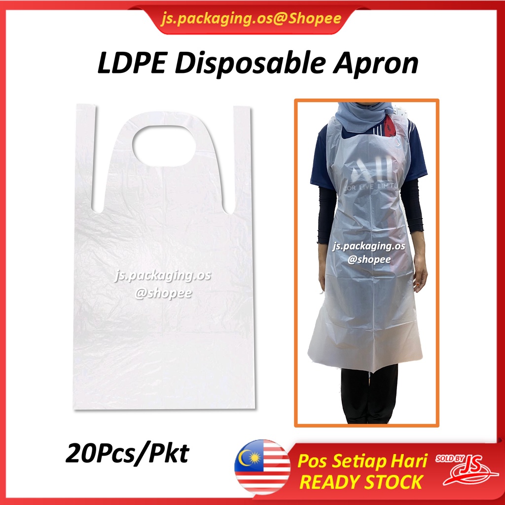 [20Pcs] LDPE Disposable Plastic Apron White Hygiene Household Kitchen ...