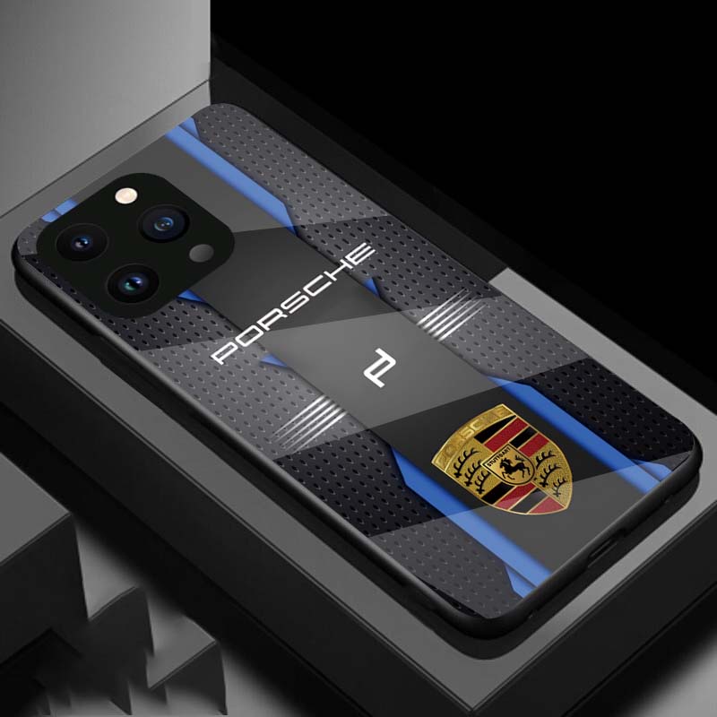 Men High End Hard Glass Sports Car Porsche Logo Phone Case for iPhone ...