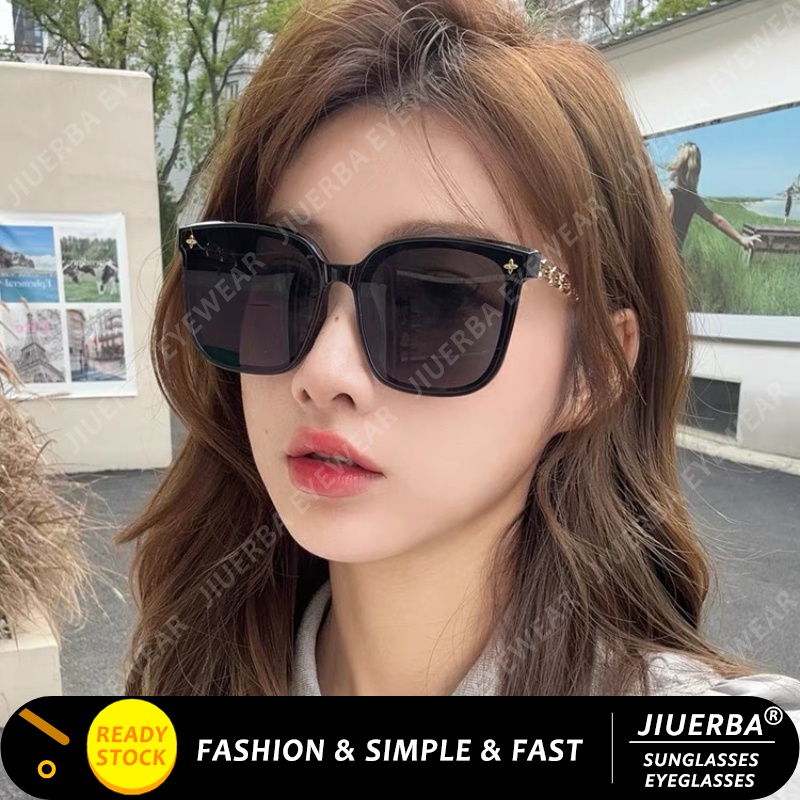 (JIUERBA) INS Sunscreen Sunglasses Oversized Square Frame Chain Temple UV400 Sunglasses | Shopee ...