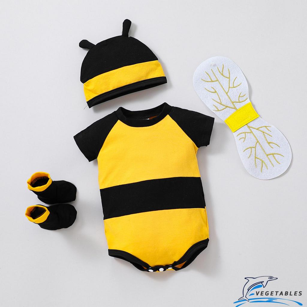 CB-Newborn Baby Bee Costume Short Sleeve Honeybee Romper + Hat + Wings ...