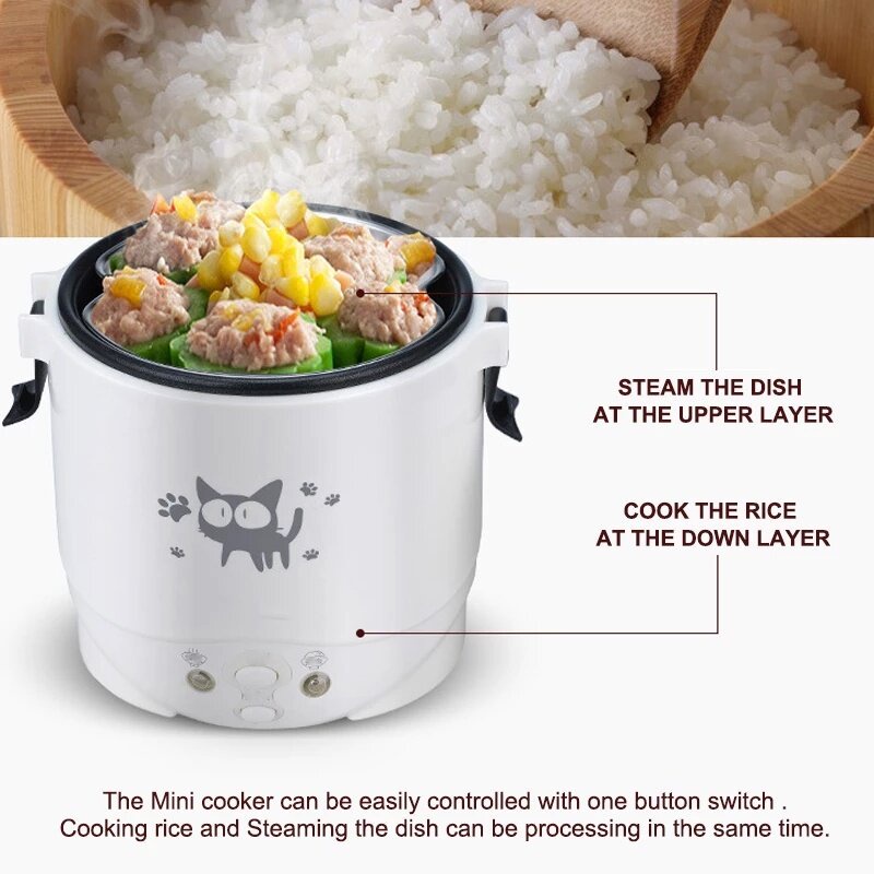 1L Mini Rice Cooker Multifunction Pot Frying Pan Portable Mini Rice ...