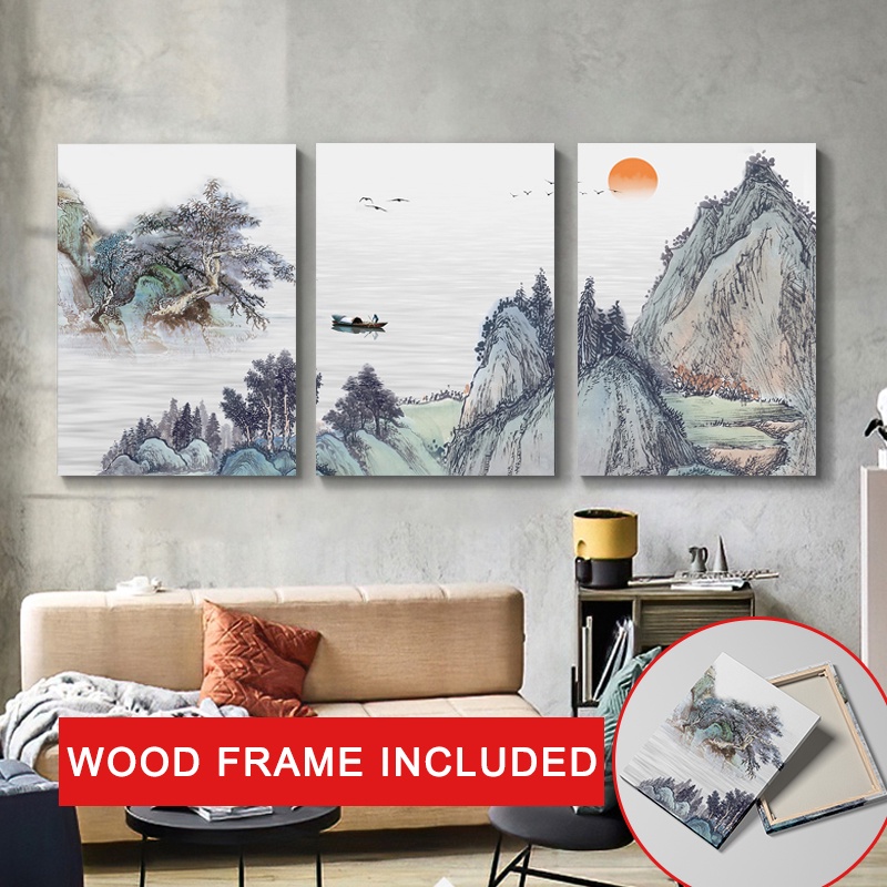 （With Frame）3PCS Large Size Frame Nature Landscape Poster Seaside ...