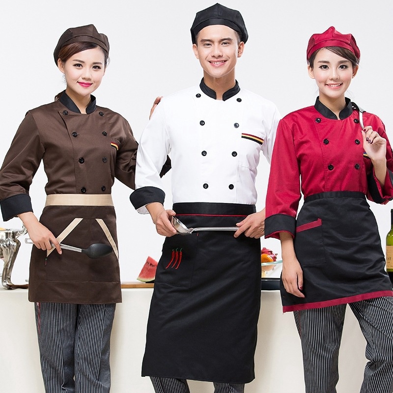 Chef Uniform Long Sleeve Kitchen Restaurant Chef's Tops For Man Women ...