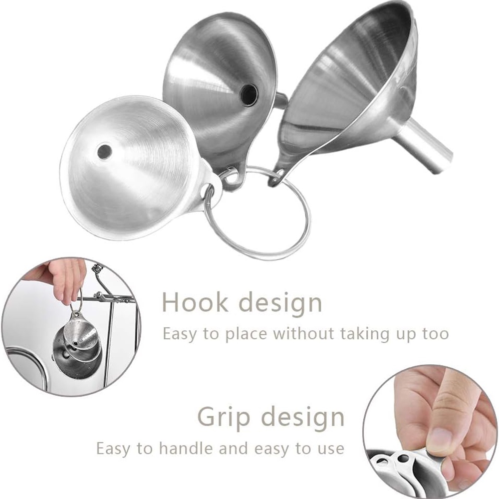 Small Funnels for Filling Bottles, 3 Pcs Stainless Steel Kitchen Funnel ...