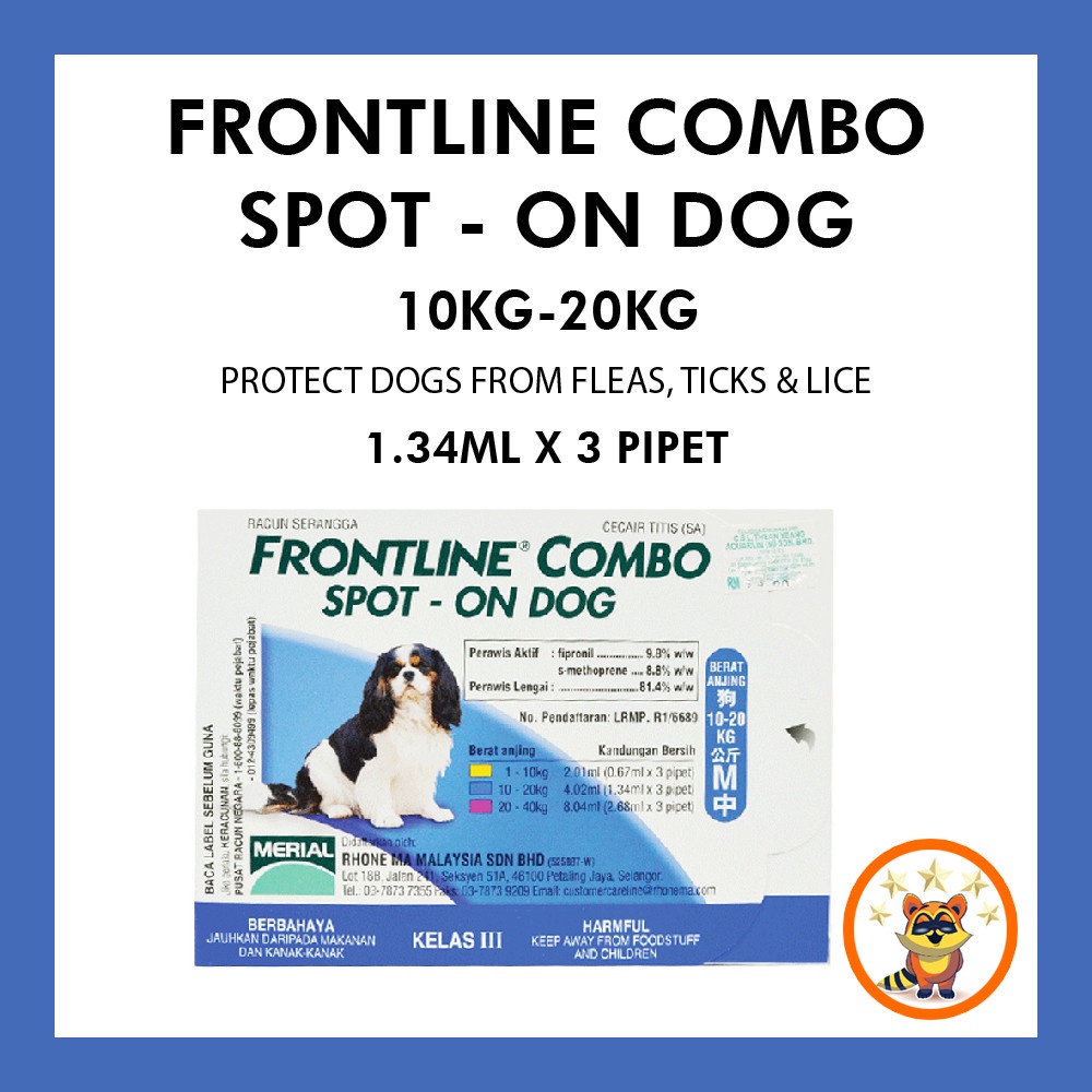 Frontline Combo Spot On Dog Canine Medium 10kg-20kg 1.34ml x 3 pipets ...
