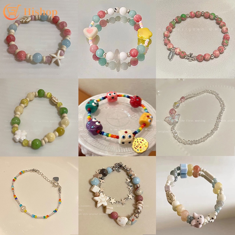 Colorful Stone Beads Bracelet for Women Korean Ceramics Pearl Heart ...