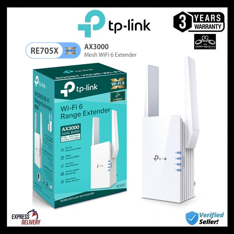 TP-LINK RE705X AX3000 WIFI 6 DUAL BAND RANGE EXTENDER REPEATER ONEMESH ...