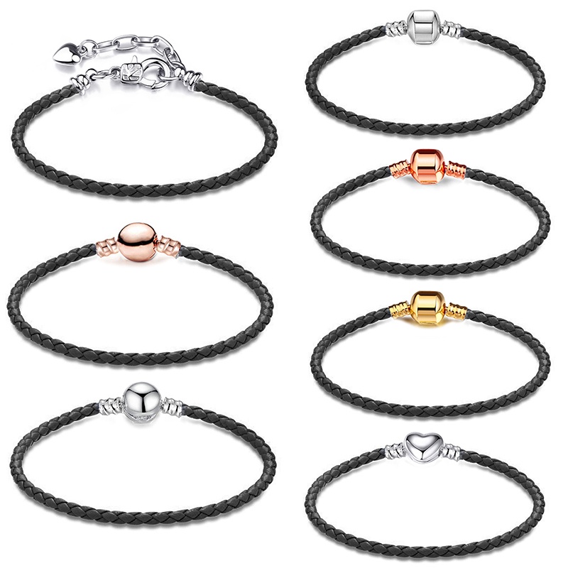 Black Classic Friendship Leather Charm Bracelet Fit Original DIY Bead ...