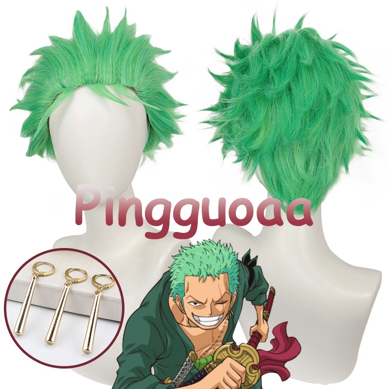 【Manmei】One Piece Roronoa Zoro Cosplay Wig 30cm Light Green Short Hair ...