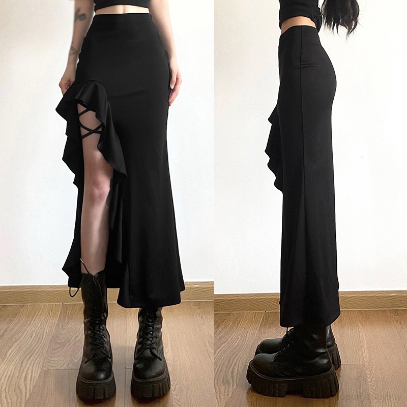 Women's Side Split Half Skirt Fashion Summer Solid Color Women's Half ...