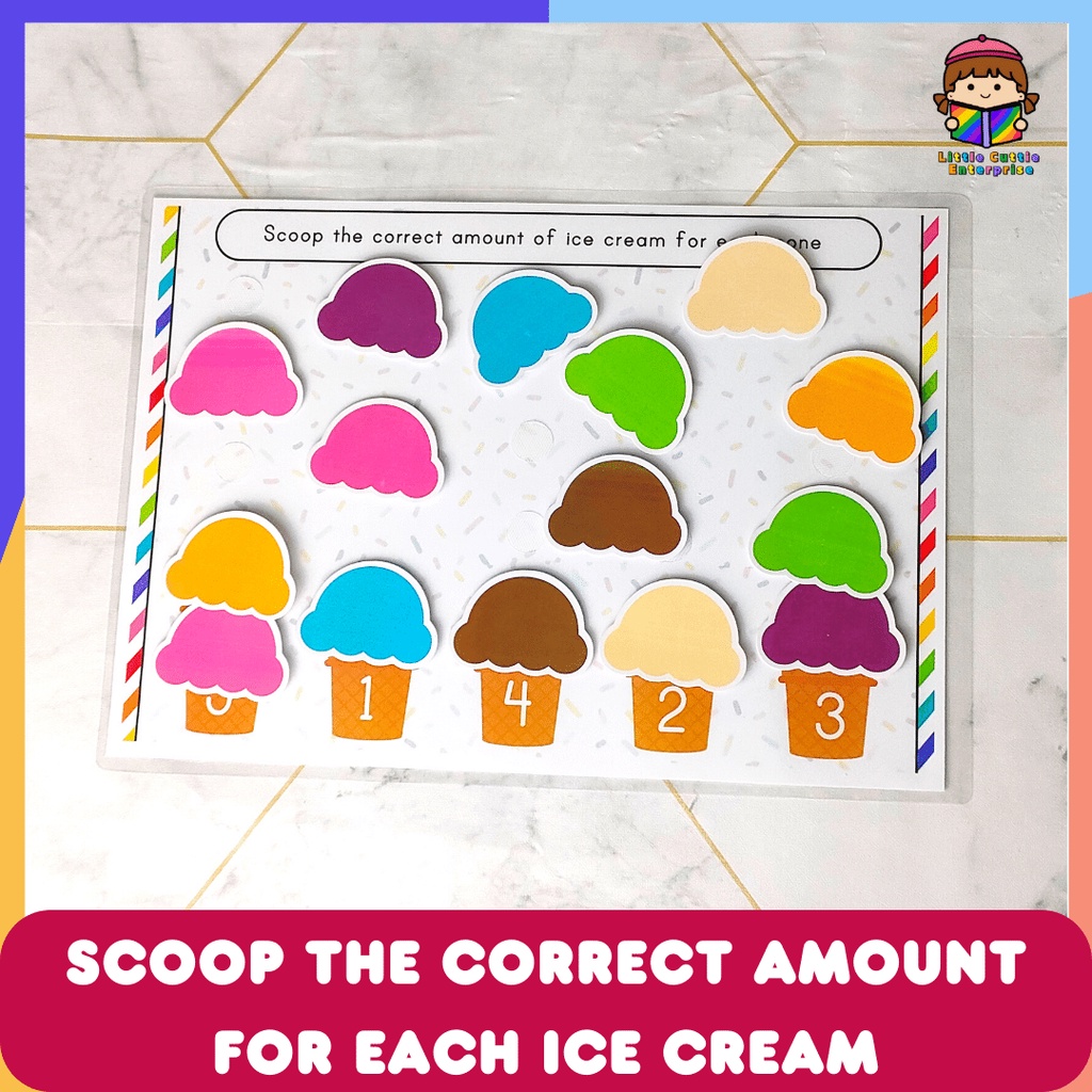 LITTLE CUTTIE Scoop Ice Cream Math Matching Preschool Prasekolah ...