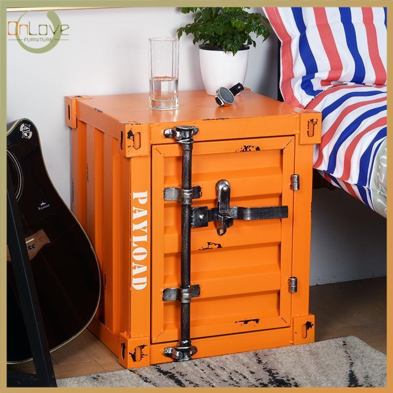 Industrial Style Container Bedside Table Bedroom Small Mini Cabinet ...