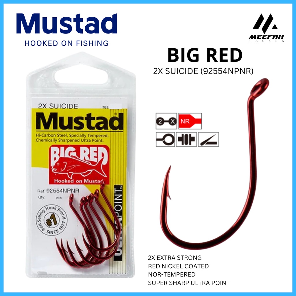 Mustad Big Red Hook 2X Suicide 92554 NPNR Fishing Hook Mata Kail ...