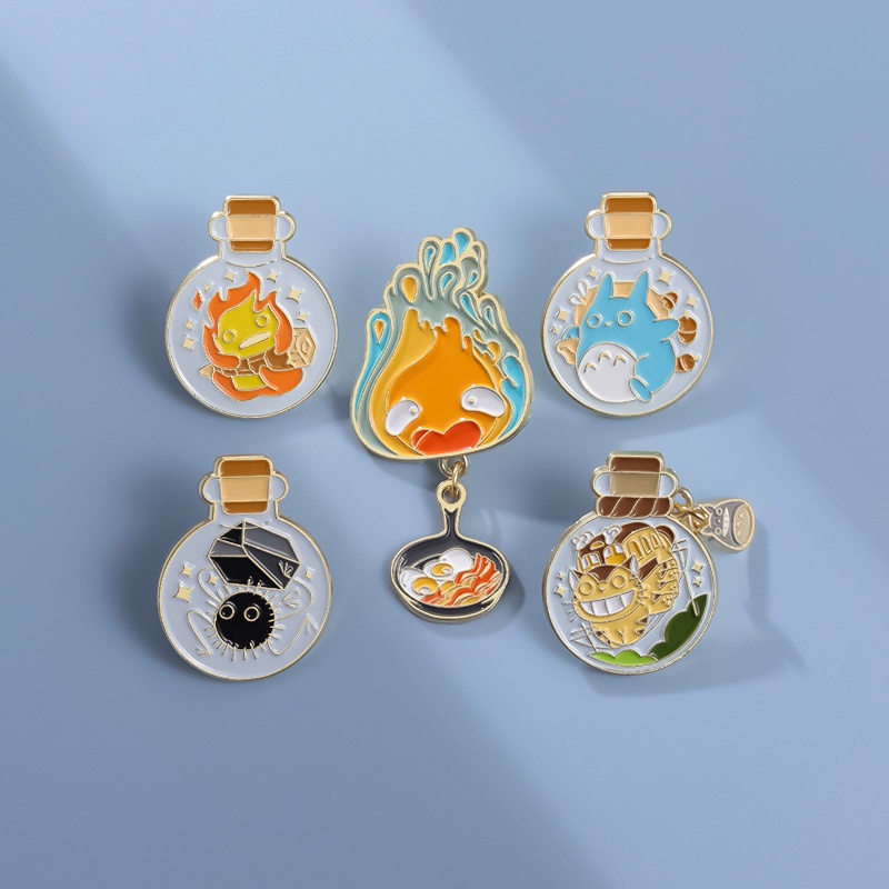 Cute Bottle Enamel Pins No Face Man Totoro Brooch Miyazaki Hayao Anime ...