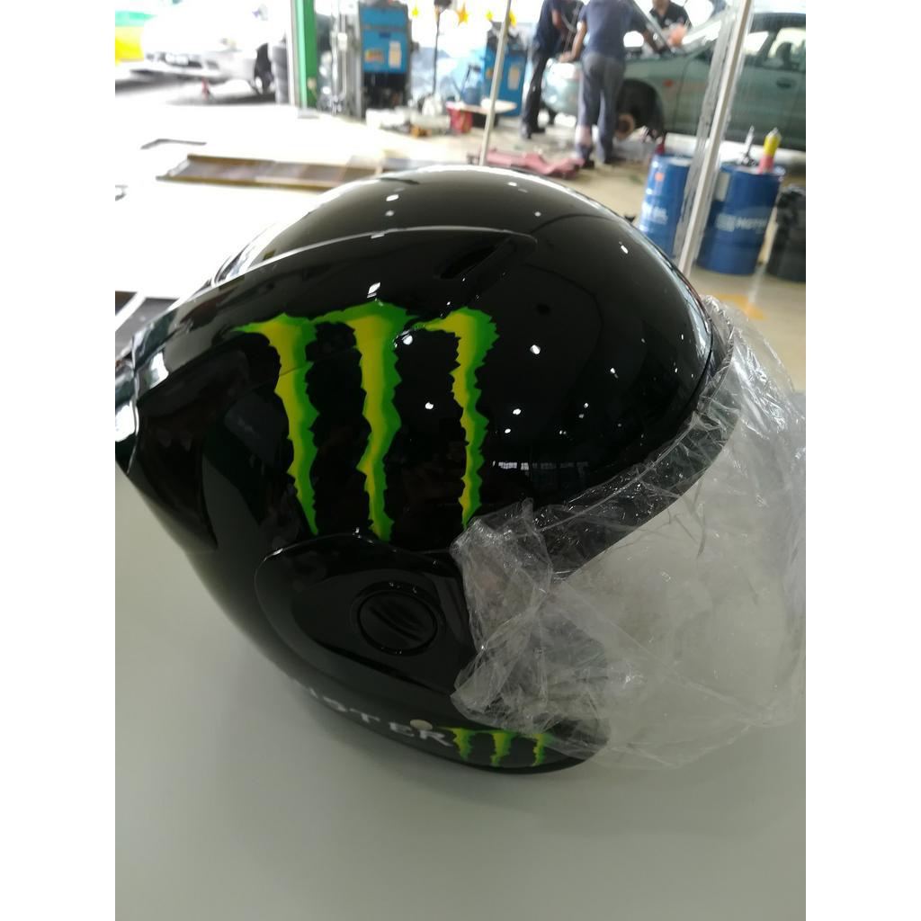 M Logo MOTORBIKE HELMET WITH VISOR (BLACK GREEN) | Shopee Malaysia