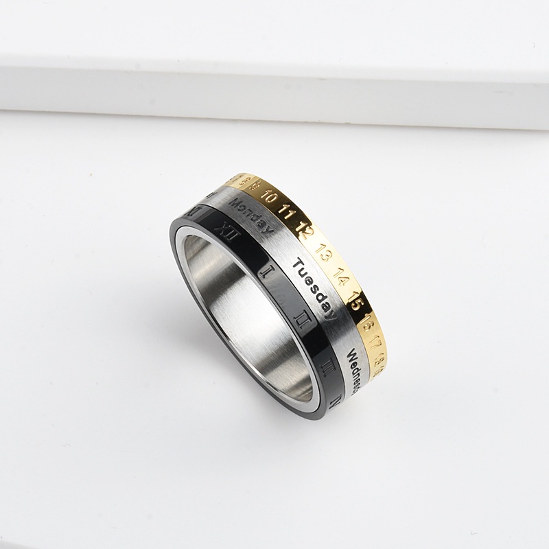 Brand new fashion 8mm stainless steel time and calendar ring that can ...