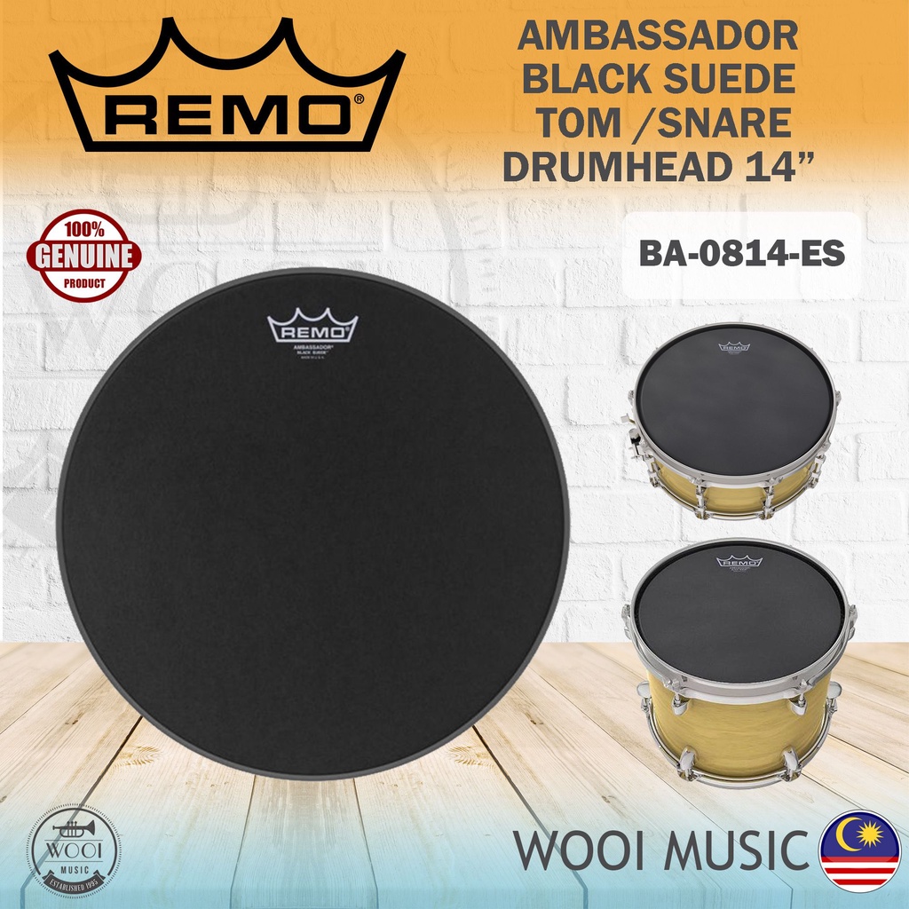 Remo BA-0814-ES Ambassador Black Suede Tom / Snare Drumhead 14 ...
