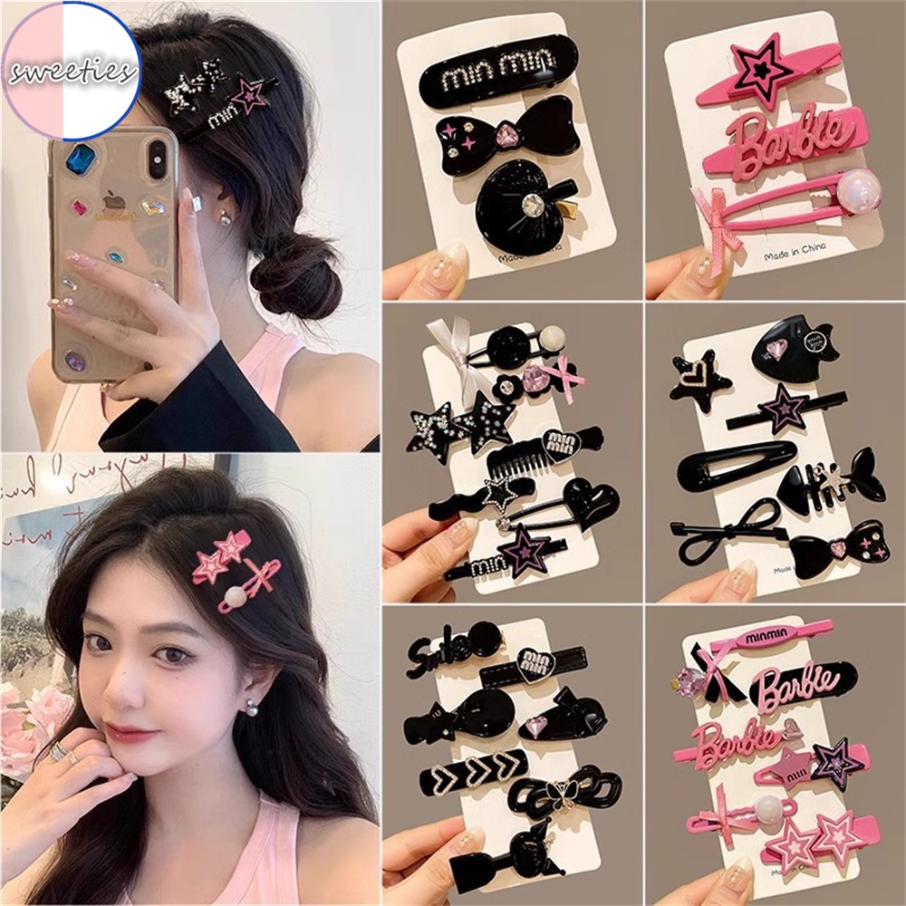 Y2K Girl Sweet Cool Barbie Letter Rhinestone Bow Hairpin Millennium ...