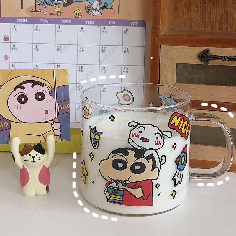 500ml Kawaii Crayon Shin-chan Water Cup Glass Breakfast Cup Tea Cup ...