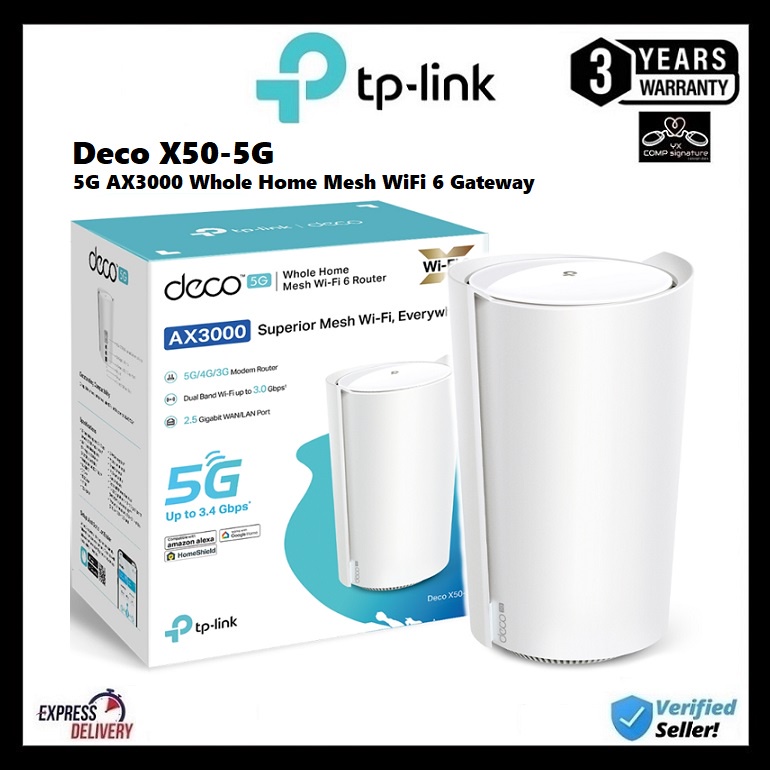 TP-Link Deco X50-5G 5G AX3000 Whole Home Mesh WiFi 6 Gateway (Support all telco simcards ...