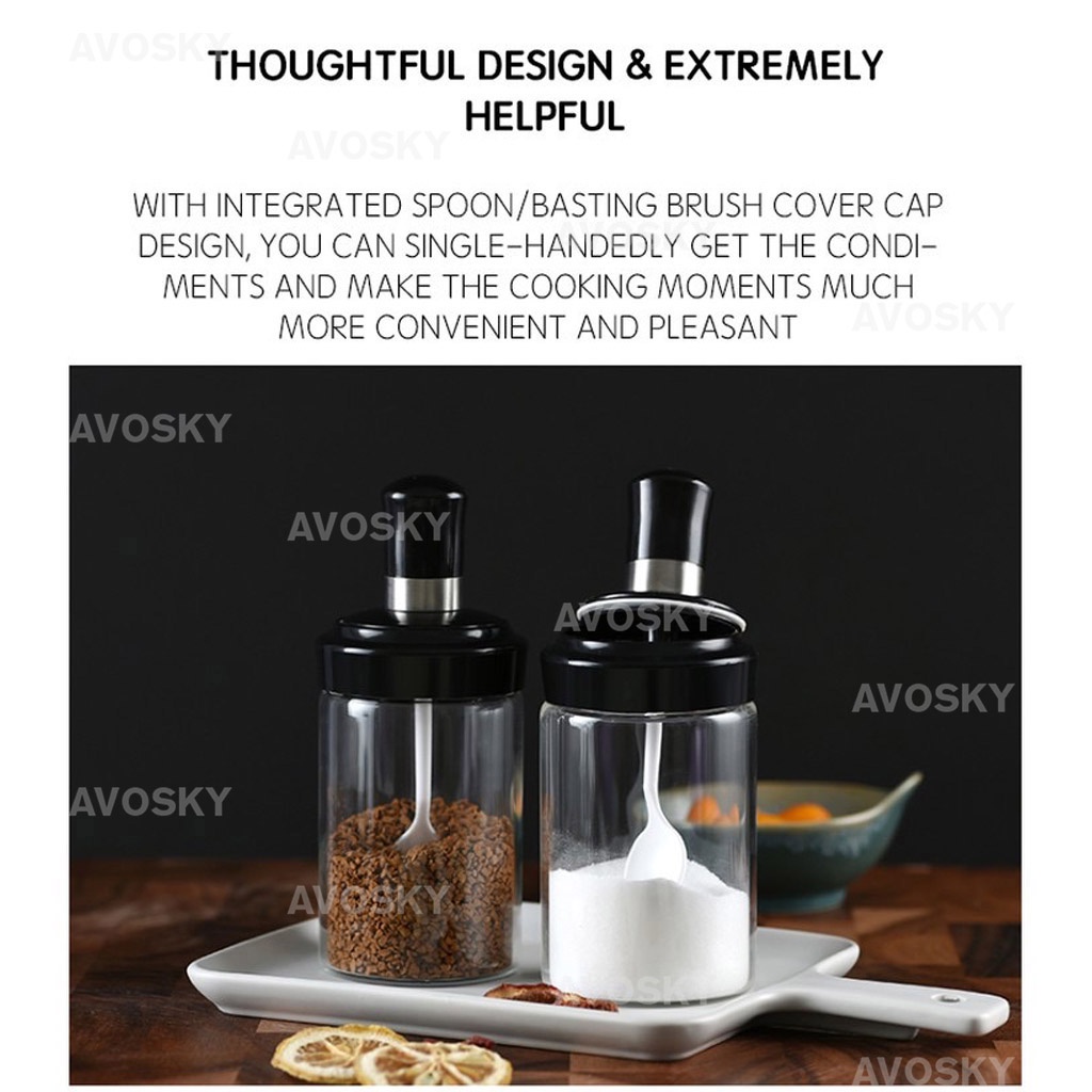 AVOSKY Seasoning Bottle Transparent Glass Salt Condiment Food Airtight ...
