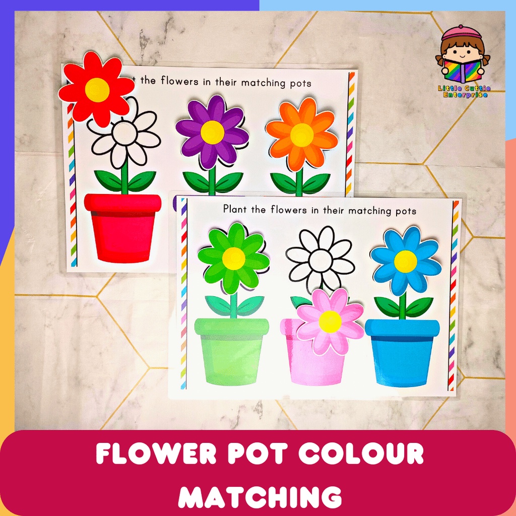 LITTLE CUTTIE Flower Colour Matching Busy Book Buku Interaktif Early ...