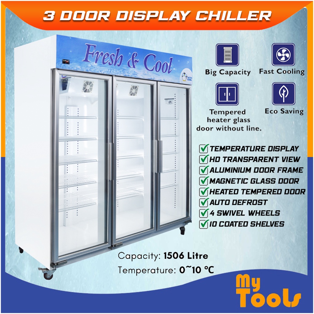 Mytools 1500L 3 Glass Door Commercial Display Showcase Fridge Chiller ...