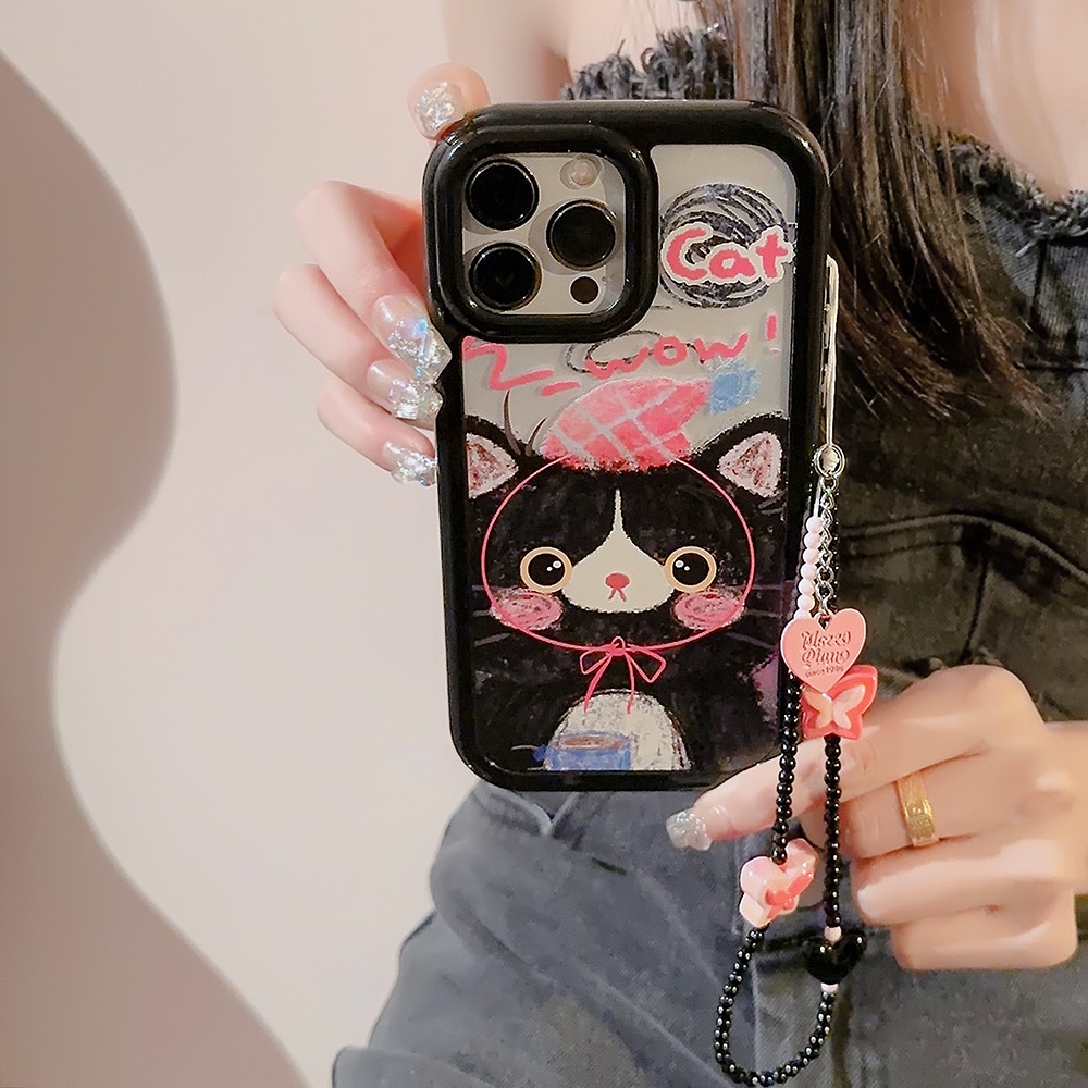 Cartoon Black Cat with Hanging Rope Acrylic Hard Case for iPhone 11 ...