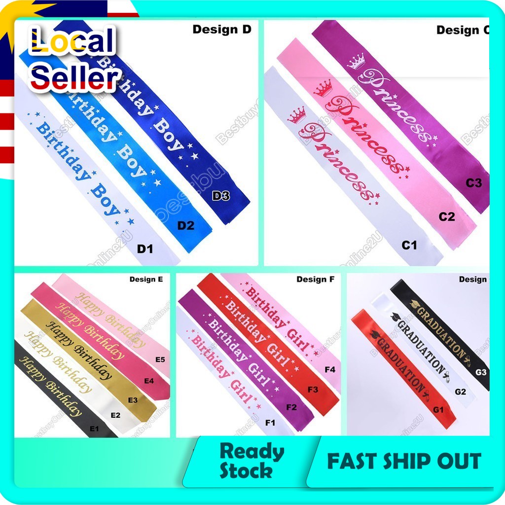 READY STOCK Birthday Girl Sash Princess Ribbons Sash Happy Birthday ...