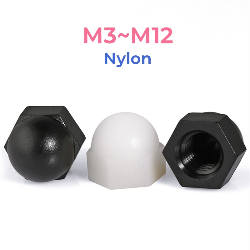Black/White Nylon Cap Nuts M3 M4 M5 M6 M8 M10 M12 Plastic Insulation Decorative Cover Semicircle ...
