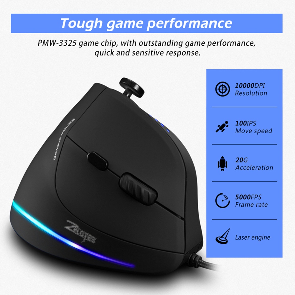 jomaa RGB Wired Vertical Mouse RGB Ergonomic Mice Gaming Joystick ...