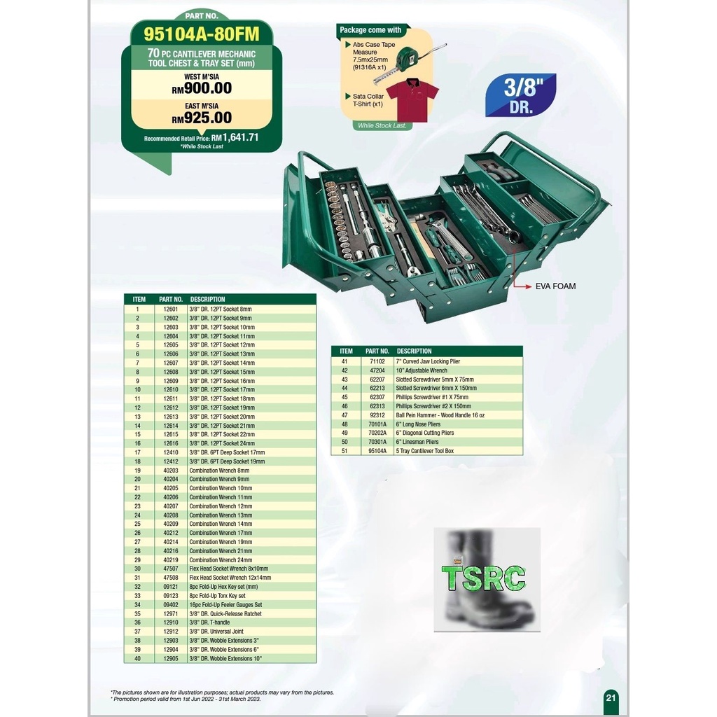 SATA 95104A-80FM 80pcs 3/8"DR 12pt Cantilever Mechanic Tool Chest ...