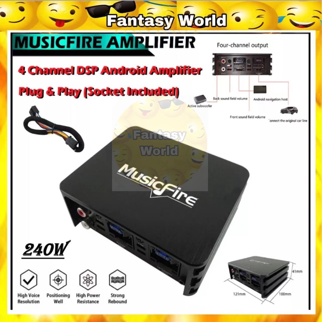 MUSICFIRE DSP PLUG & PLAY OEM ANDROID PLAYER 4 CH DSP Power Amplifier ...