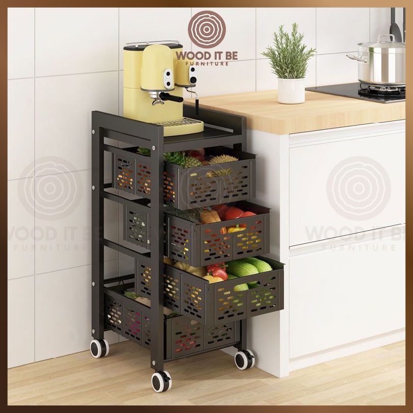 Wooditbe 4 Tier Multipurpose Moveable Trolley Kitchen Storage Rack with ...