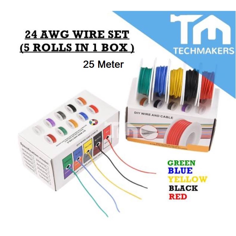 UL1007 Tinned Copper Wire 24AWG 24 AWG Color Box (5 Rolls Set) PVC Hook Up Electronic Wire Kit ...