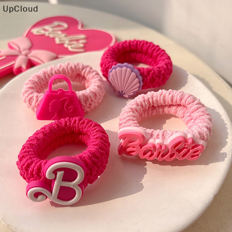 [UpCloud] Rose Pink Hair Ring Barbie Letter Shell Towel Hair Rope Girls ...