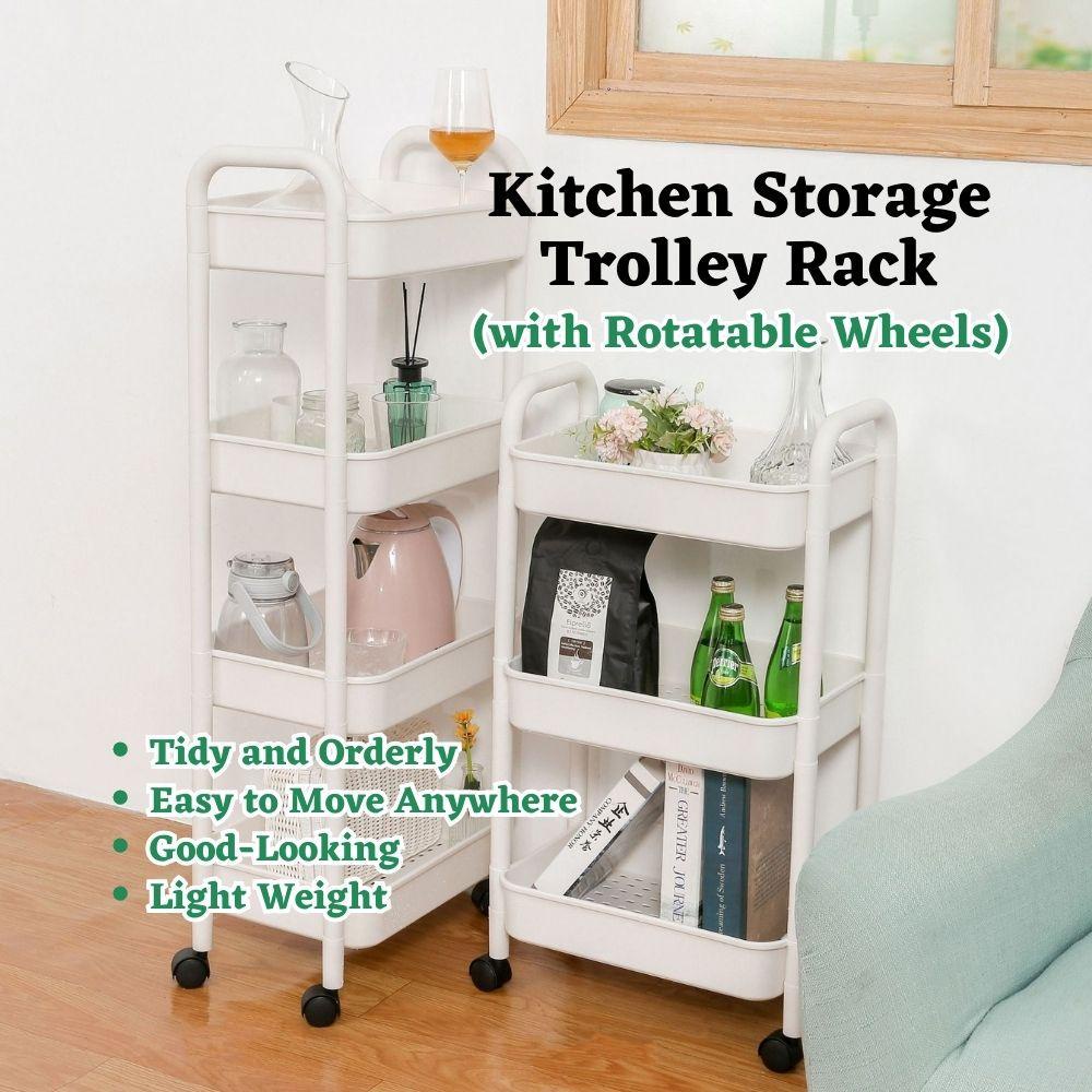 Multifunction 2/3/4 Tier Kitchen Trolley Storage Shelve Rack With Wheel ...