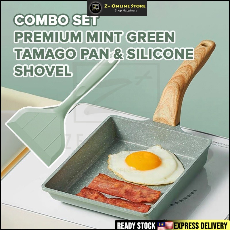 ZPLUS Mint Green Premium Wood Handle Tamago Tamagoyaki Pan Japanese ...