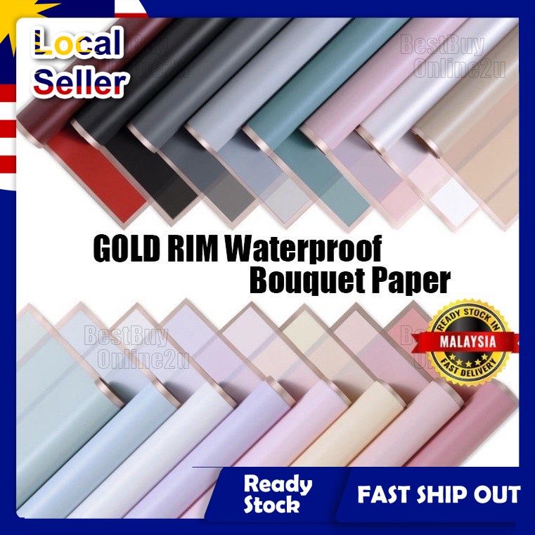 (20PCS) GOLD RIM Waterproof Flower Wrapping Paper Bouquet Gift Florist ...