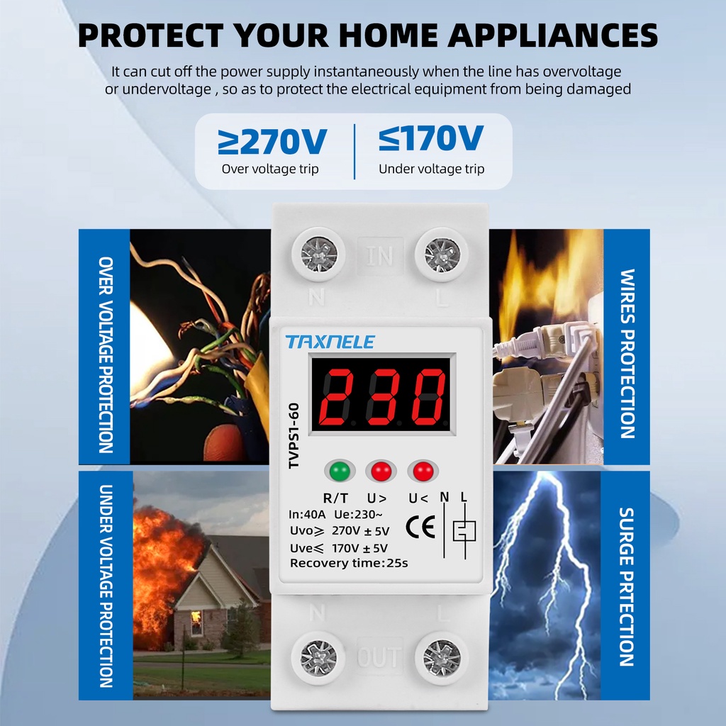 40a 63a 220v Auto Reconnect Over Voltage Under Voltage Protection