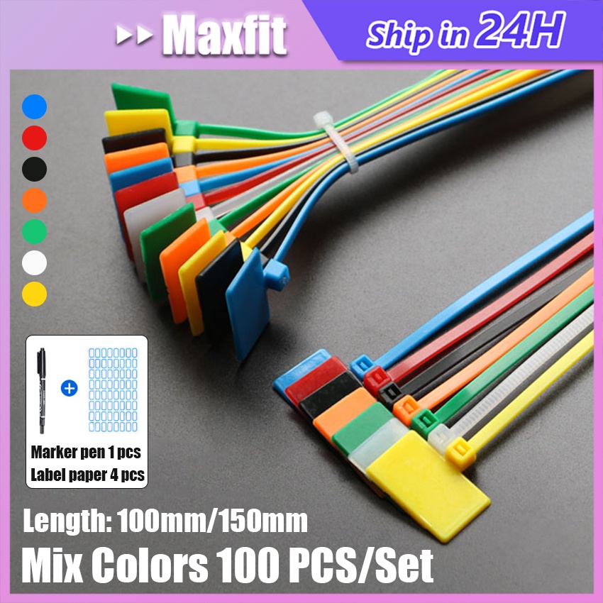 100pcs Cable Ties Colorful Cable Tie Label Maker Marker Name Tag Label ...