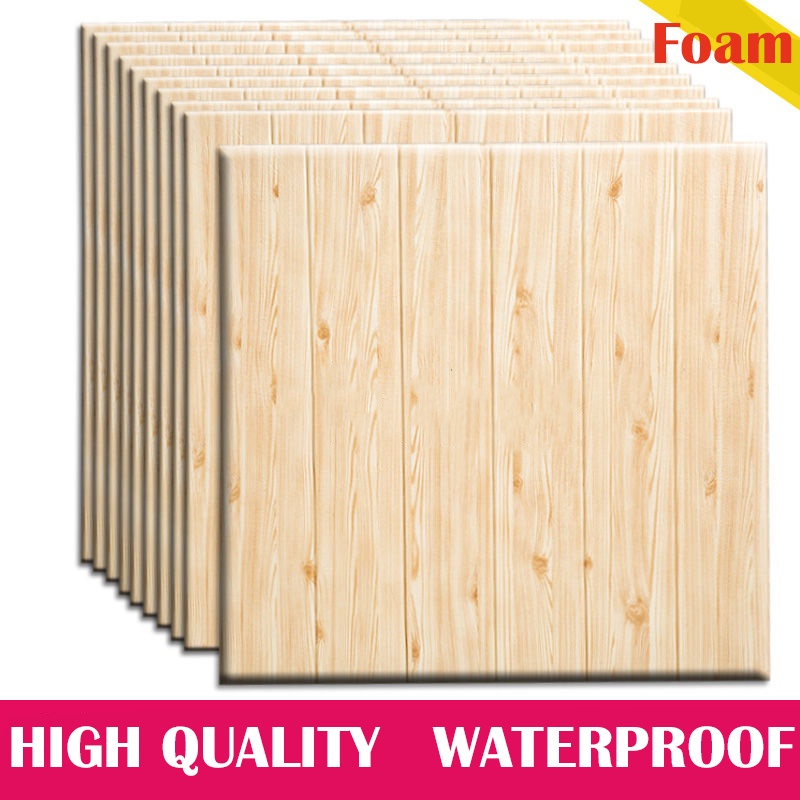 3D Wall Sticker Wooden Foam Wallpaper Wall Paper Dinding Adhesive ...