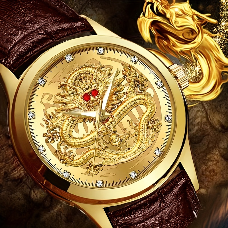 Traditional Gold Dragon Watch Mens Business Strap Quartz Watch | Shopee ...