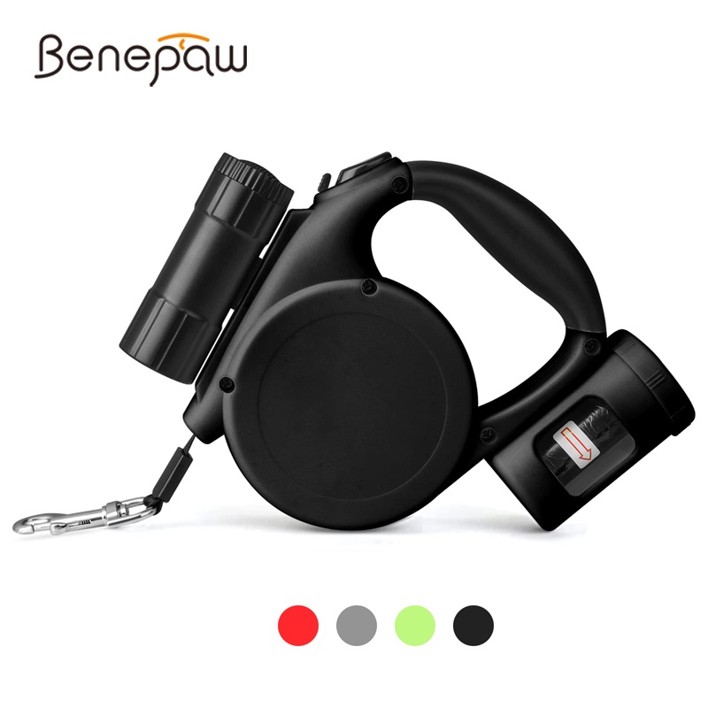 Benepaw Retractable Dog Leash With Poop Bag Holder No Tangle Flashlight ...