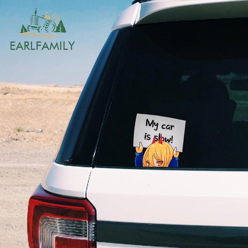 EARLFAMILY 13cm x 12.9cm Power Chainsaw Man Car Stickers My Car Is Slow ...