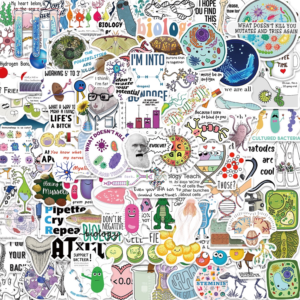 100/50PCS Cartoon Biology Subject Waterproof Graffiti Stickers For ...