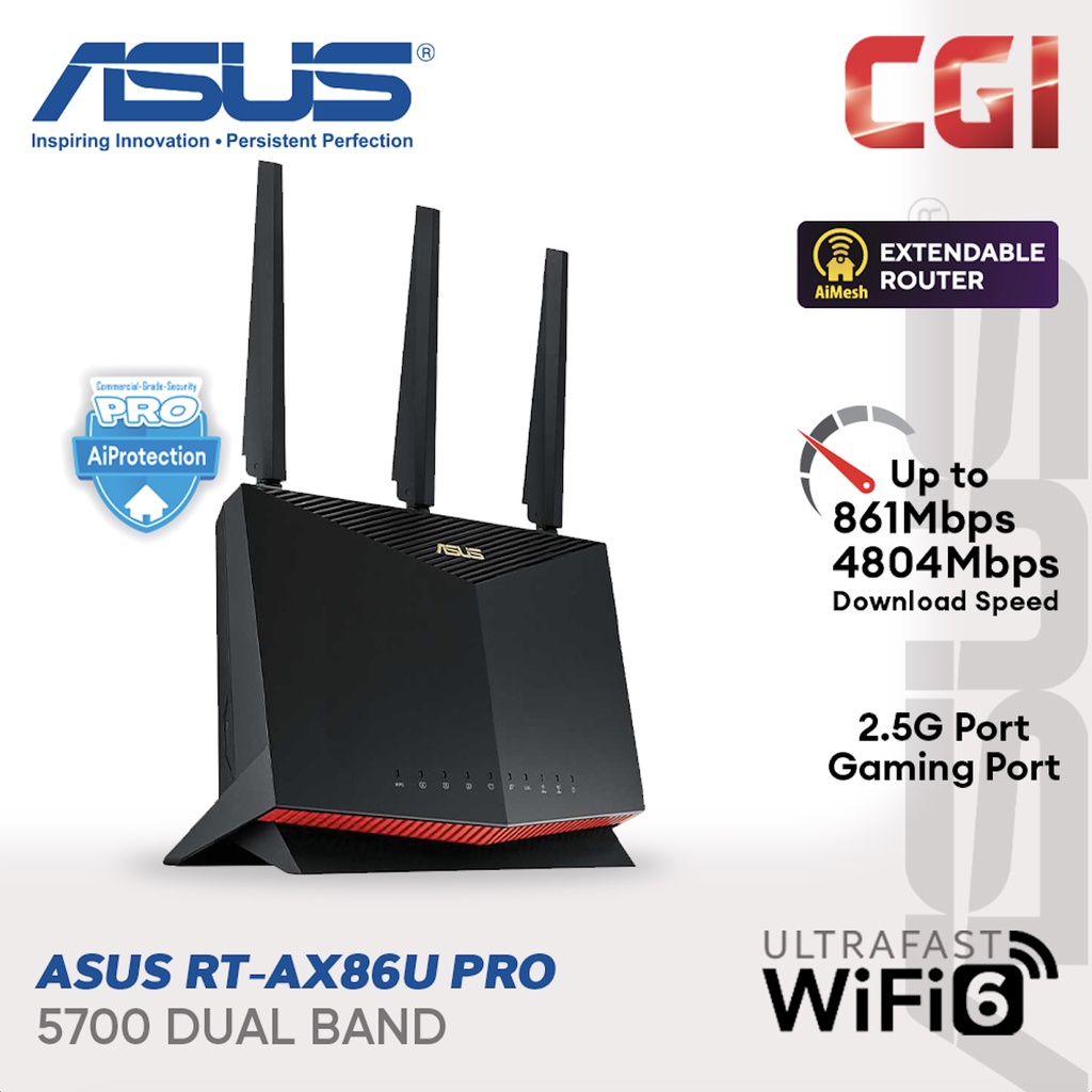 Asus RT-AX86U Pro AX5700 5700Mbps 2 Gbps 2.0GHz Quad-Core Dual Band ...